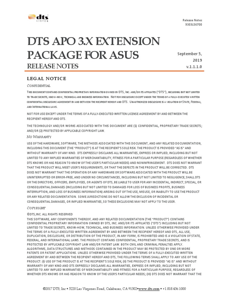 Dts Apo 3.X Extension Package For Asus: Release Notes | PDF | Trade ...