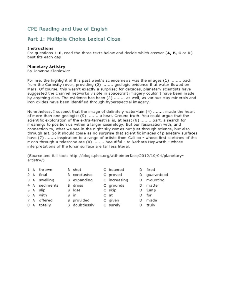 CPE Reading and Use of Engish | PDF | English Language | Cognition