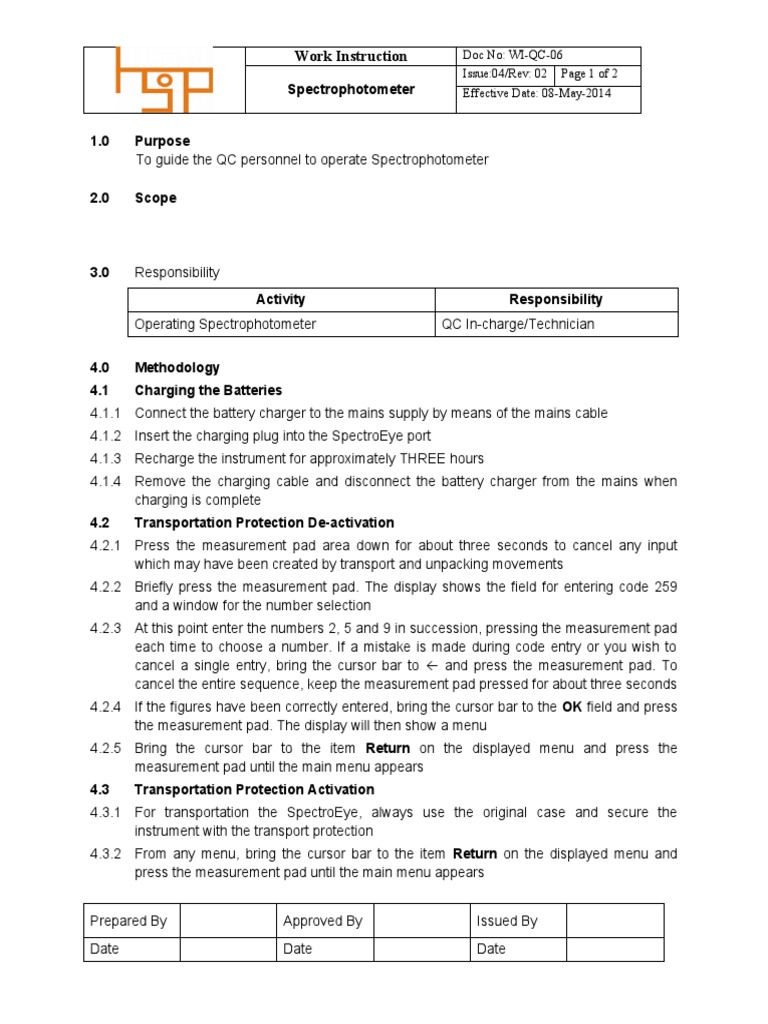 WI-QC-06 WI For Spectrophotometer | PDF | Menu (Computing) | Cursor ...