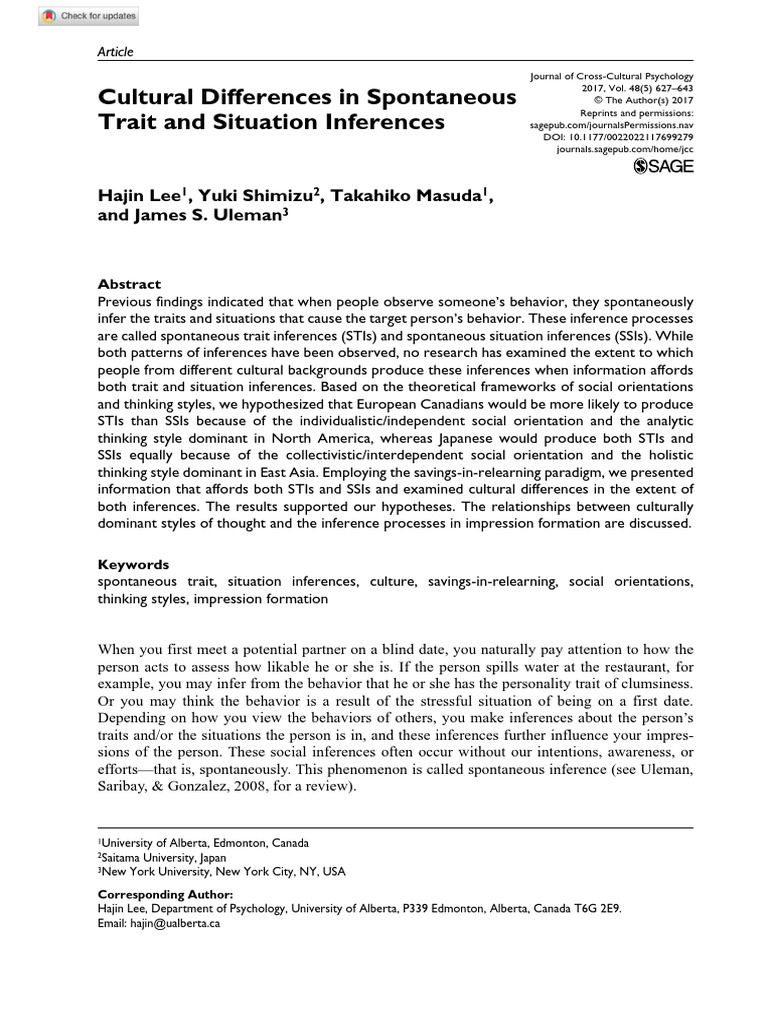Lee, H., Shimizu, Y., Masuda, T., Uleman, J. S. (2017) - Cultural ...