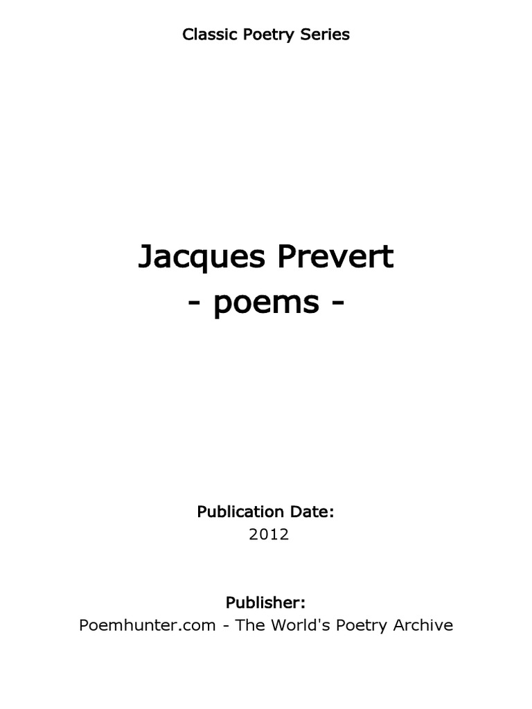 Jacques Prevert - Poems - : Classic Poetry Series | PDF