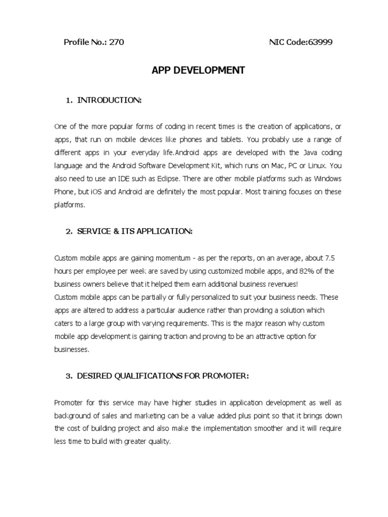 App Development: Profile No.: 270 NIC Code:63999 | PDF | Mobile App | Application Software
