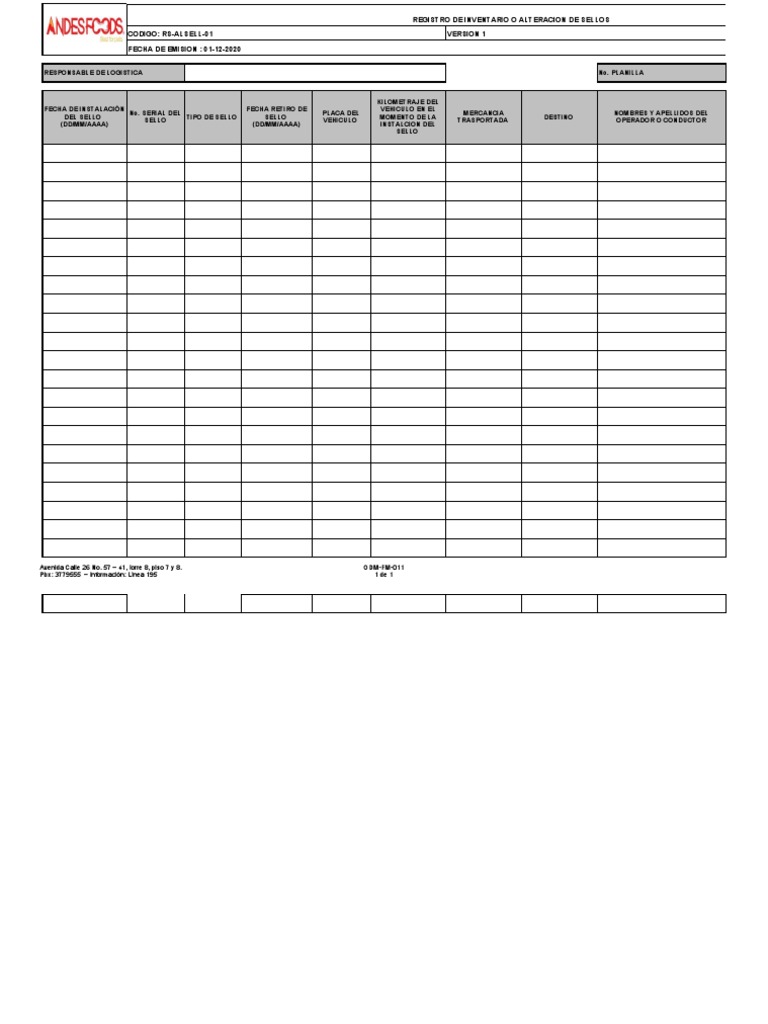 Registro de Inventario de Sellos | PDF