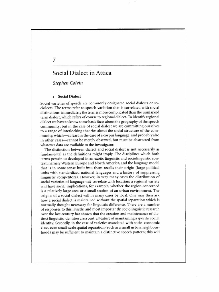 7 Social Dialect in Attica: Stephen Colvin | PDF | Linguistics ...