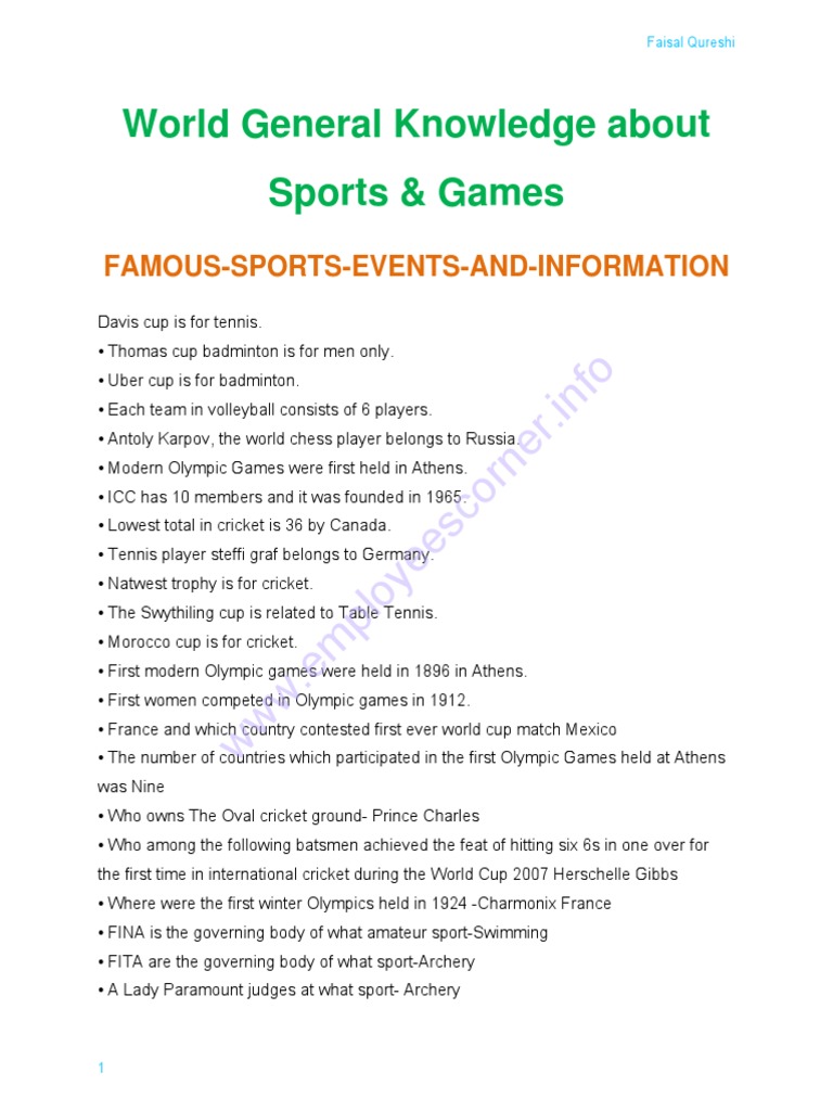 Essential Sports Knowledge Overview | PDF | Olympic Games | Test Cricket
