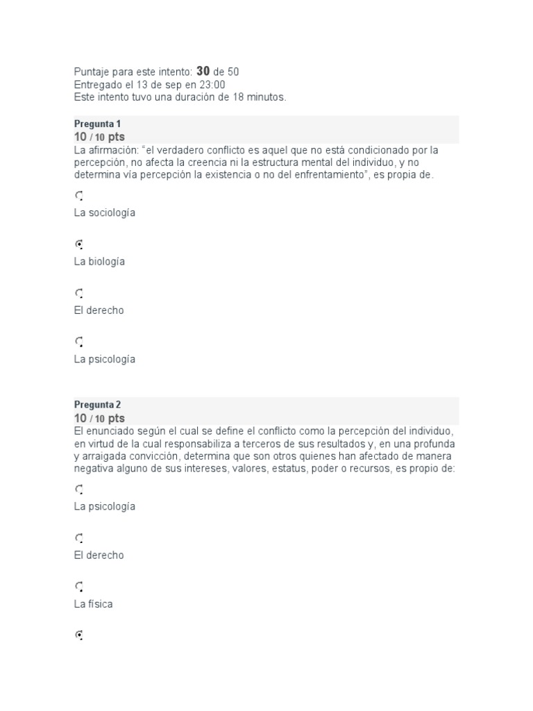 Examen Resolucion de Conflictos | PDF | Conflicto (proceso) | Percepción