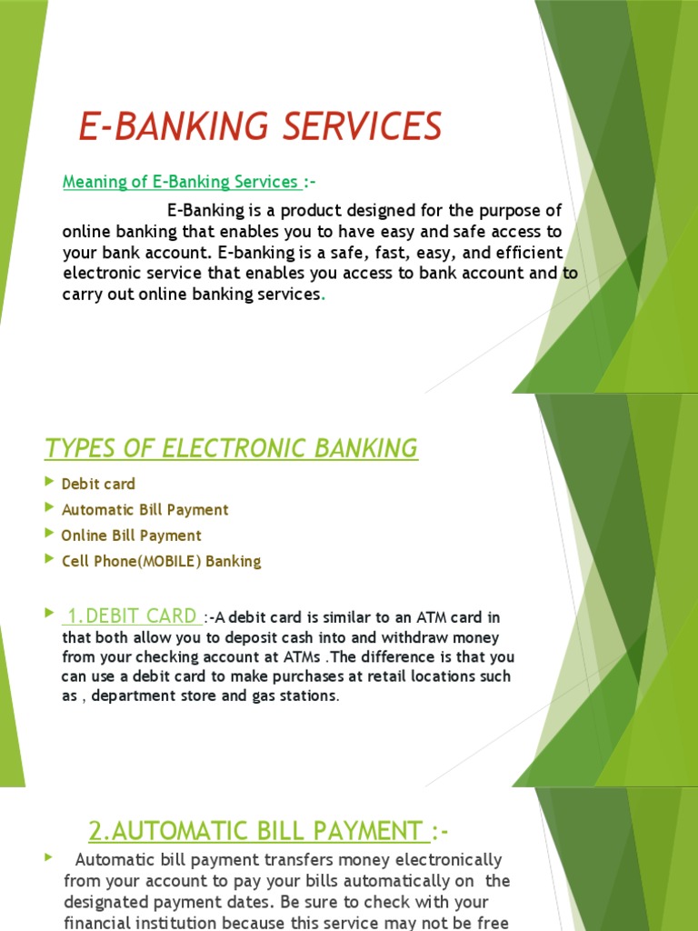E-Banking Services Overview | PDF | Business | Finance & Money Management