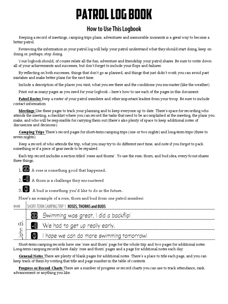 Patrol Logbook Guide for Tracking Meetings, Trips, and Memories | PDF