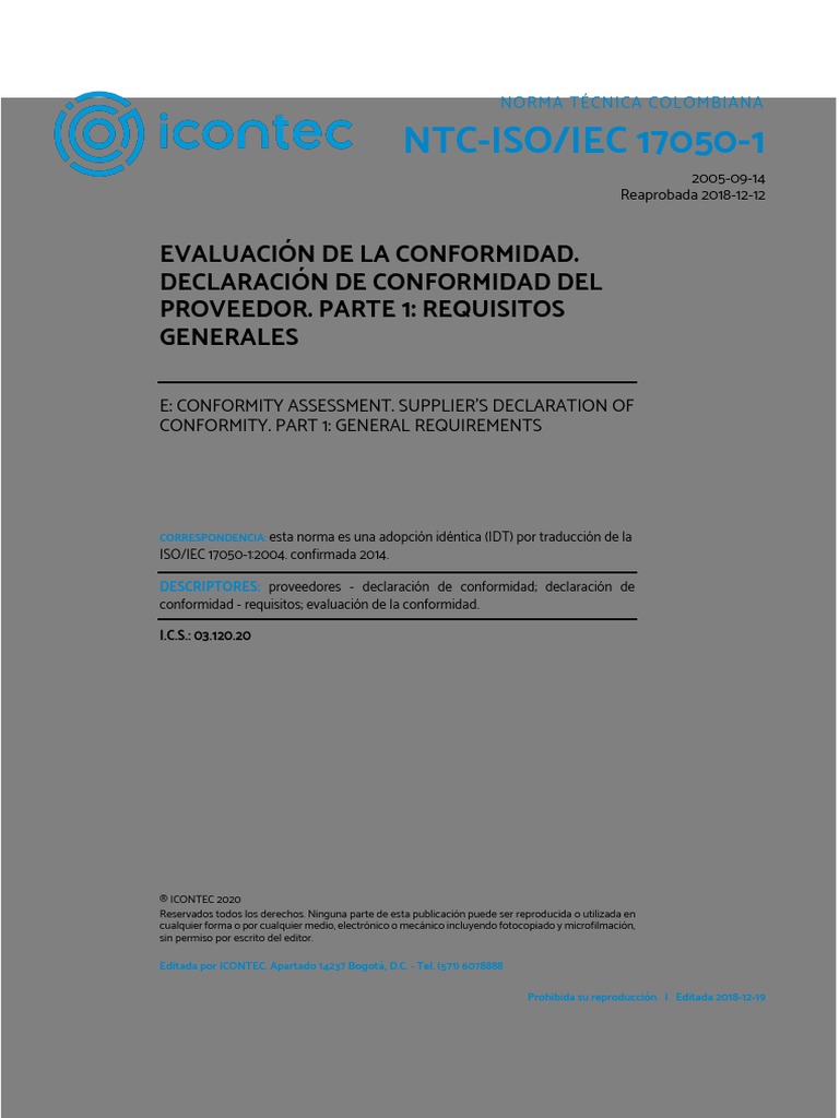 NTC Iso Iec 17050 1 2005 | PDF | Organización internacional para la ...