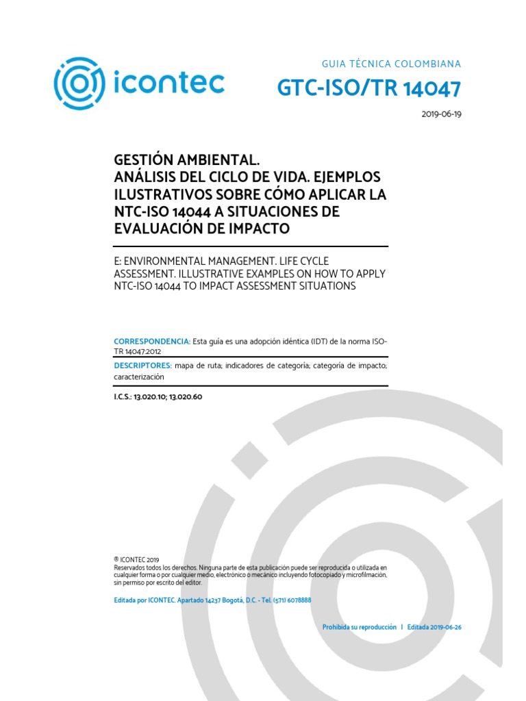 NTC Iso TR 14047 2019 | PDF | Evaluación del ciclo de vida | Entorno natural