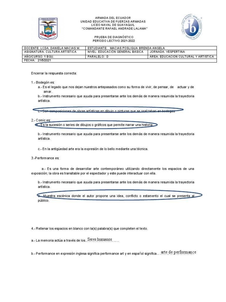 1 Bgu Pruebas de Diagnóstico 2021-2022 | PDF | Arte de performance ...