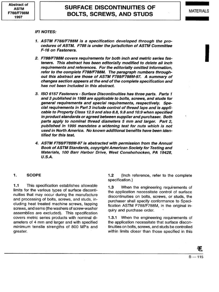 ASTM F788 F788M - 97 Surface Discontinuities in Screws | PDF