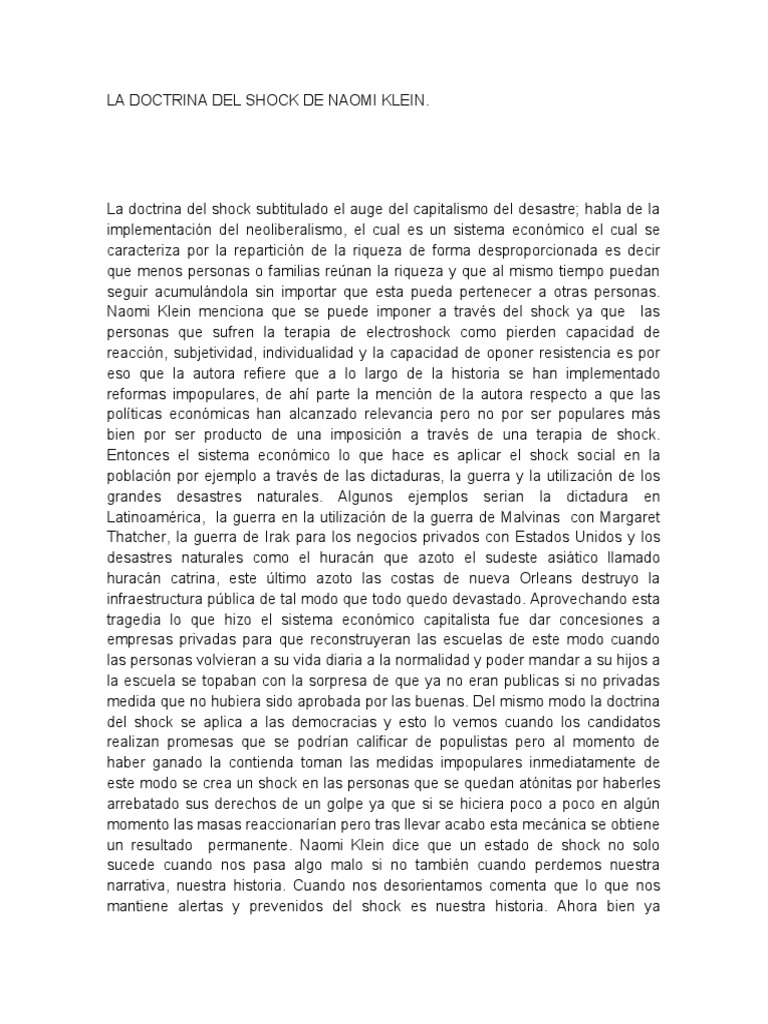 La Doctrina del Shock: Neoliberalismo y Control | PDF