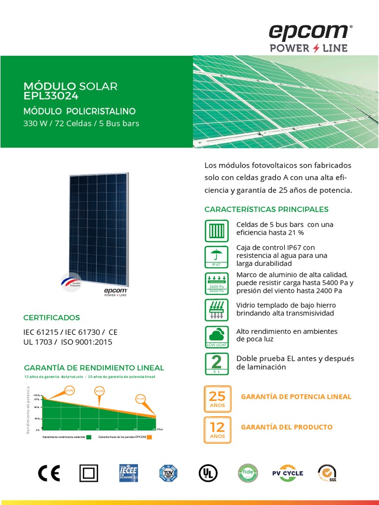 Módulo Solar Policristalino 330W | PDF | Electricidad | Ingenieria ...
