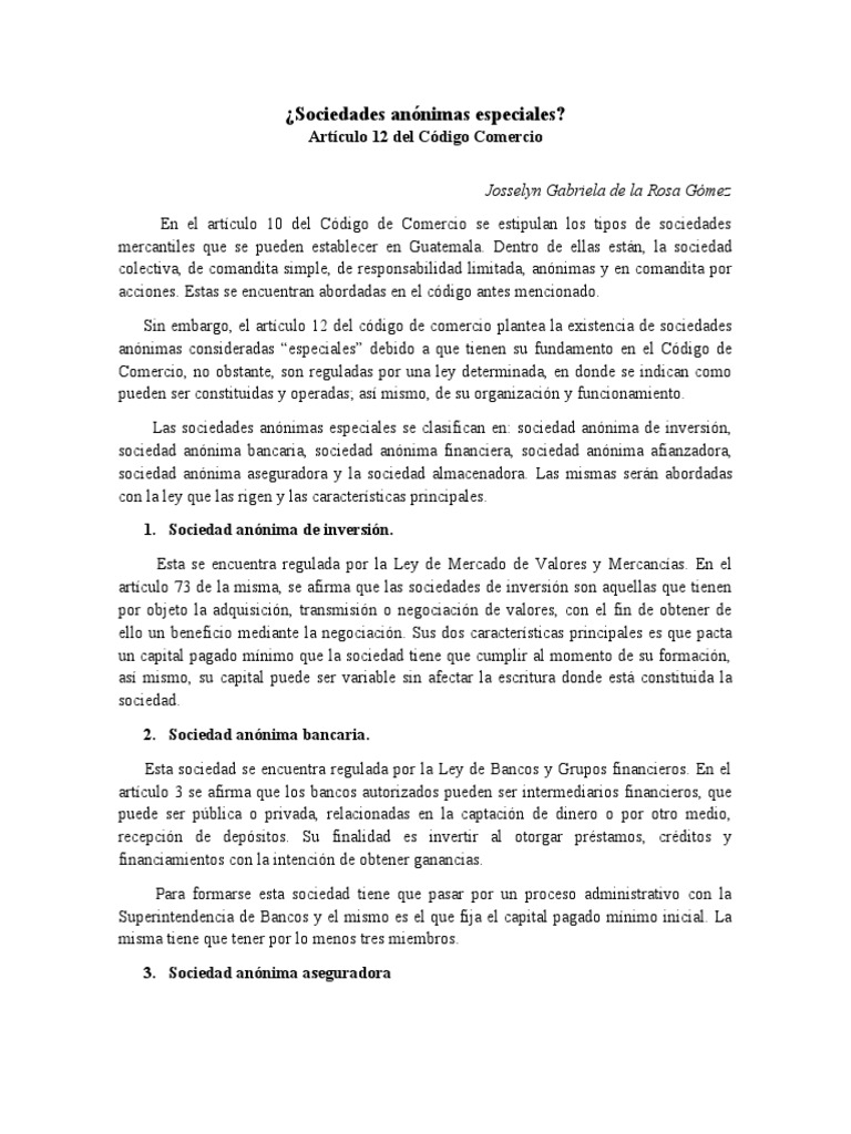 Sociedades Anónimas Especiales en Guatemala | PDF | Bancos | Business