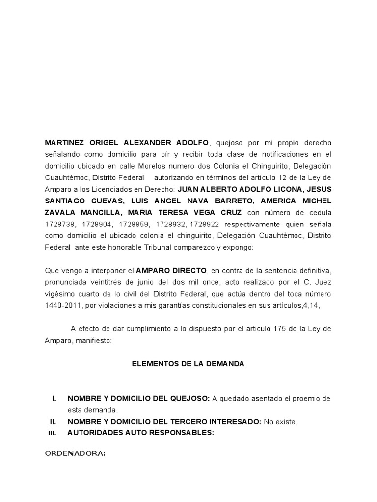 Amparo Directo de Alexander Adolfo | PDF | Sentencia (ley) | Demanda ...