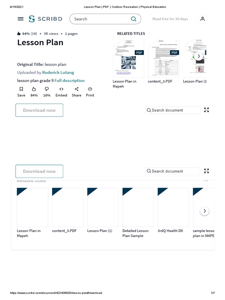 Lesson Plan - PDF - Outdoor Recreation - Physical Education | PDF ...