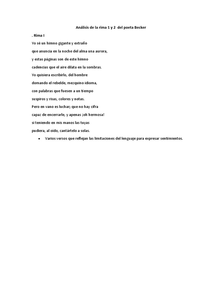 Análisis de La Rima 1 y 2 Del Poeta Becker | PDF | Arte | Poesía