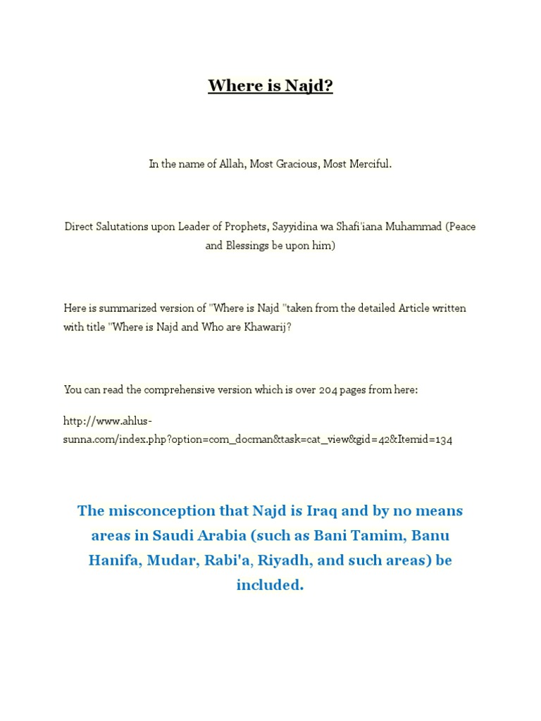 Understanding Najd's Historical Context | PDF | Wahhabism | Hadith
