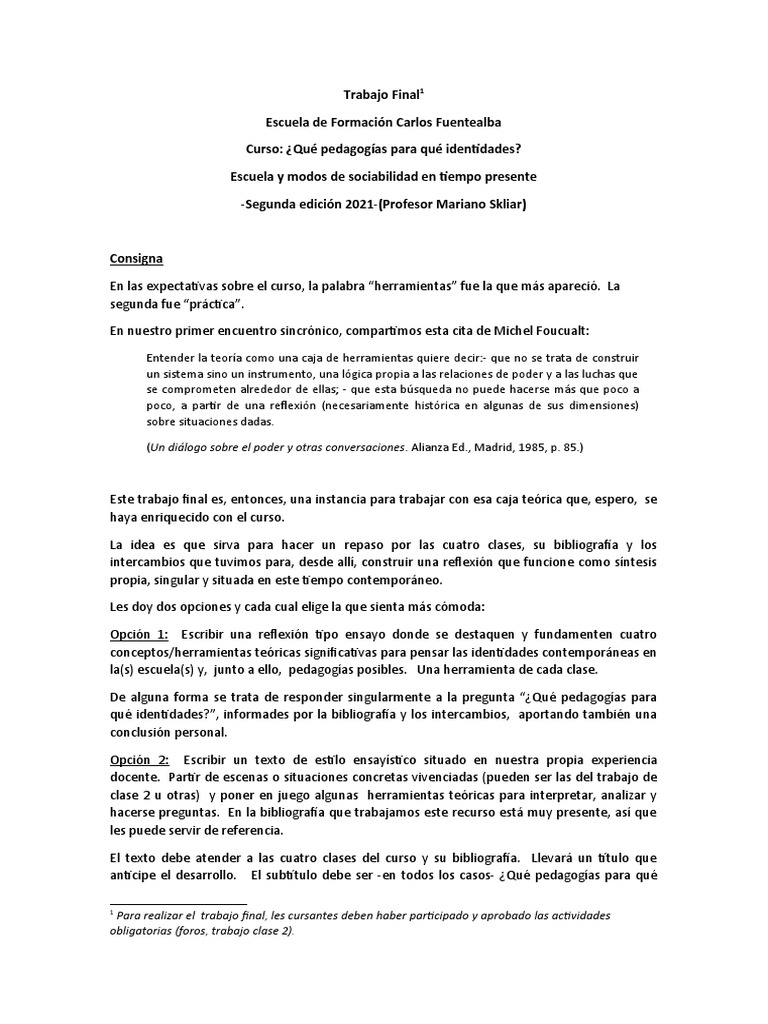 Consigna Trabajo Final Segunda Edición | PDF | Ensayos | Bibliografía