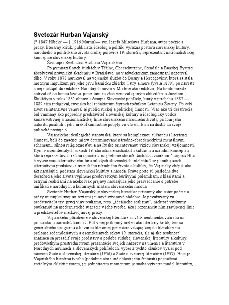 Svetozar Hurban Vajansky | PDF