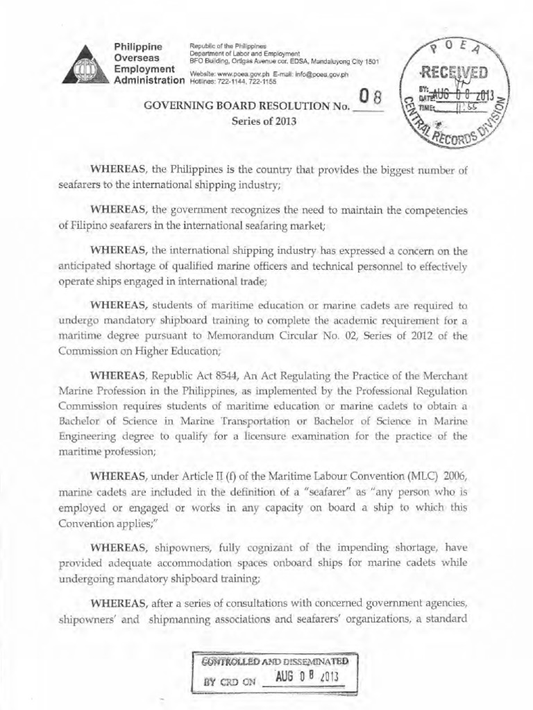 POEA CADET FULL STANDARD CONTRACT (GBR - 08 - 2013) | PDF | Hand | Finger