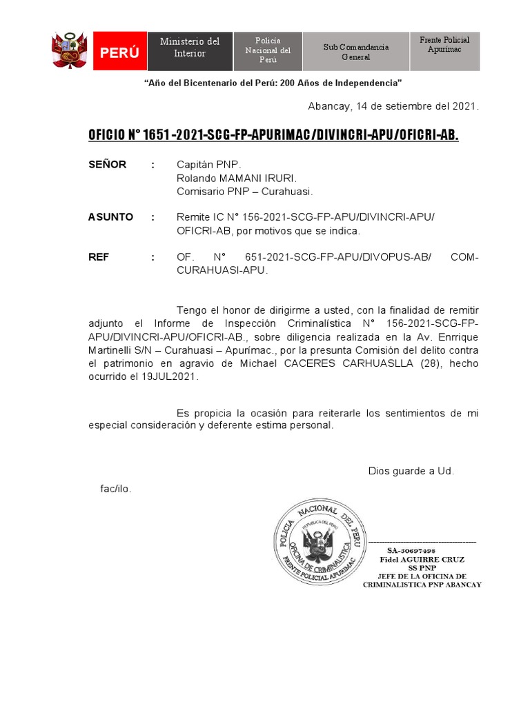 Oficio Remitiendo Informe Pericial | PDF