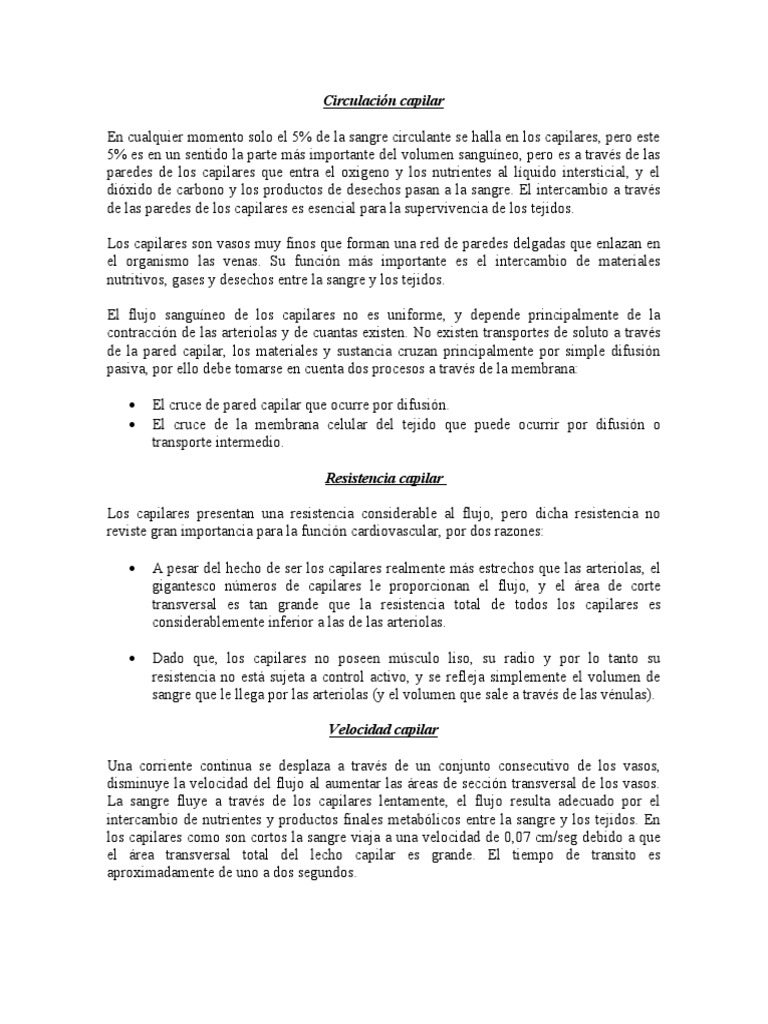 Intercambio Capilar y Flujo Sanguíneo | PDF | Capilar | Vena