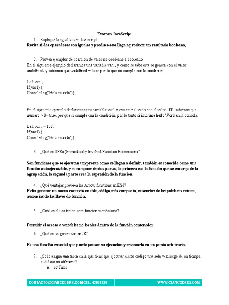 Examen JavaScript Avanzado | PDF | Script Java | Cadena (informática)