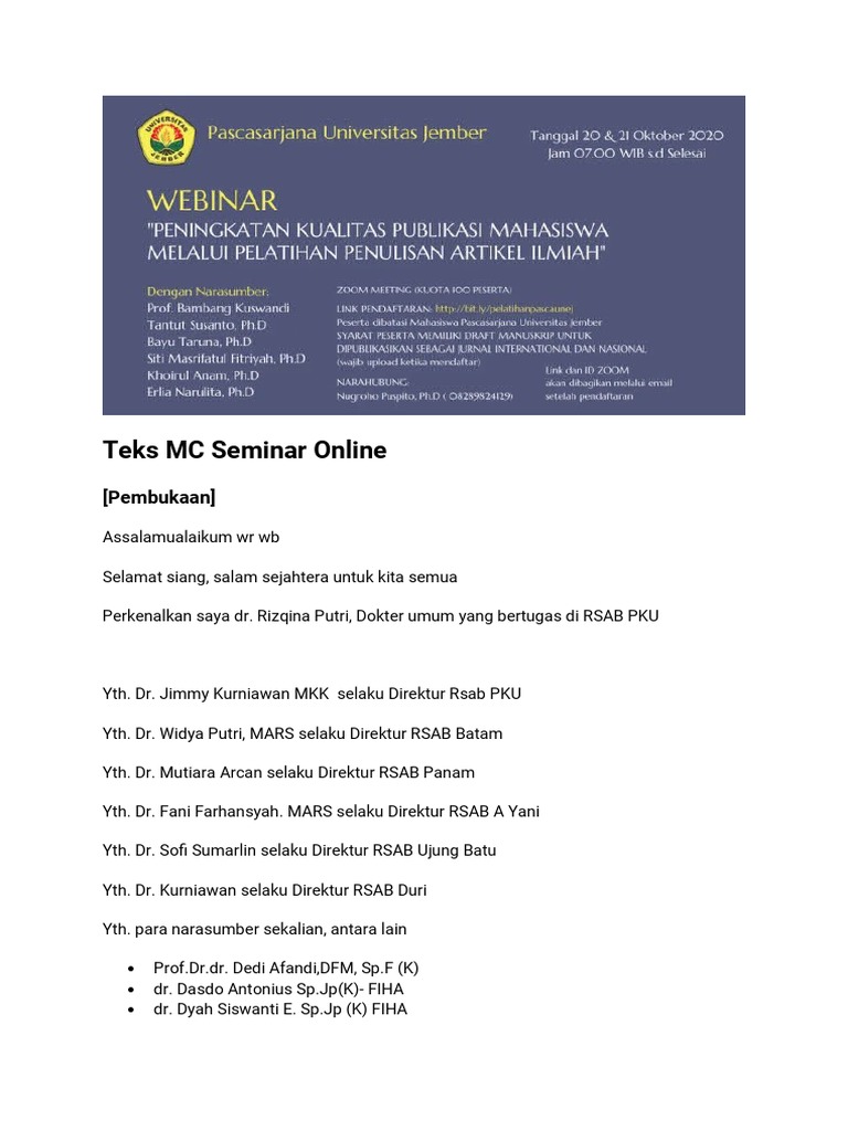 Teks MC Seminar Online | PDF
