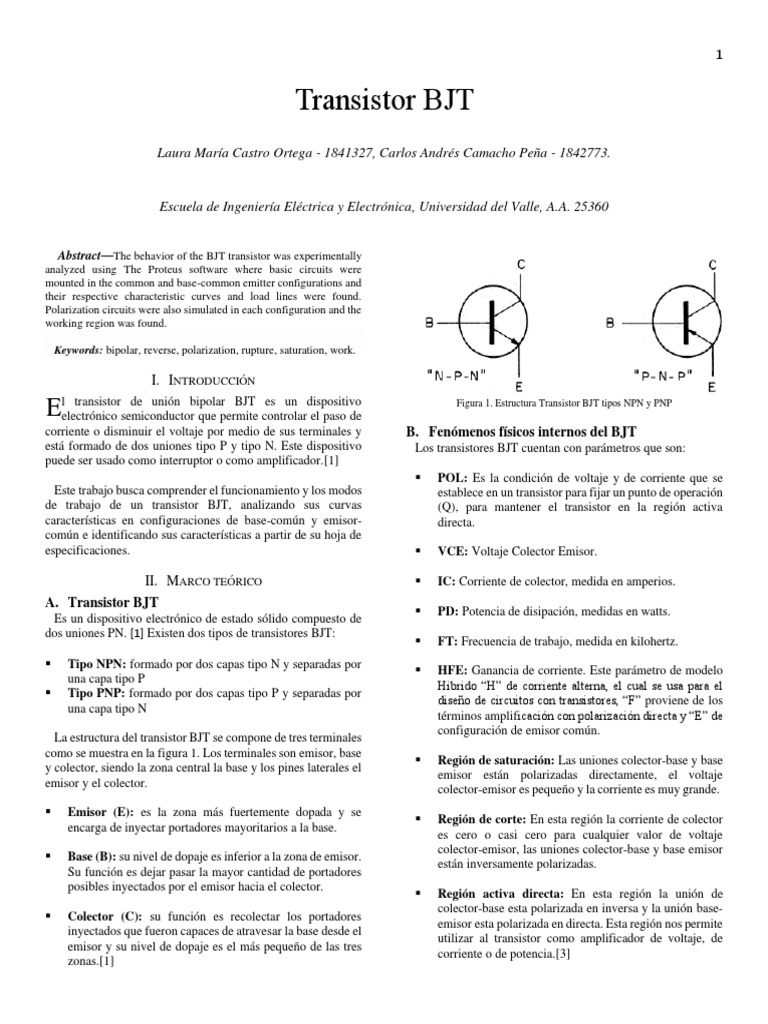 Informe Transistor BJT | PDF | Transistor de unión bipolar | Transistor