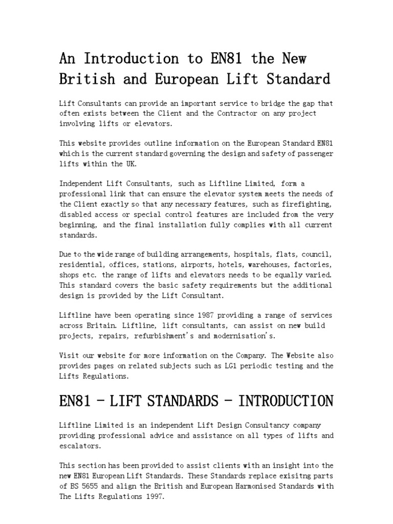 An Introduction To EN81 The New British and European Lift Standard ...