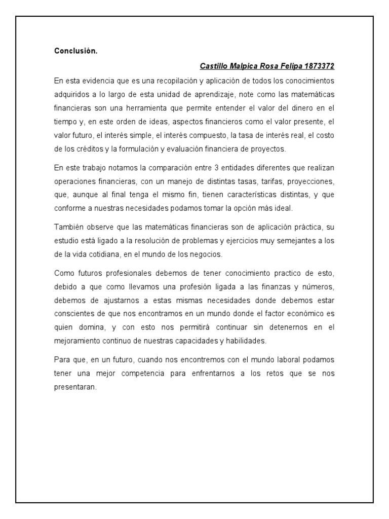 Conclusión Matematicas Financieras | PDF