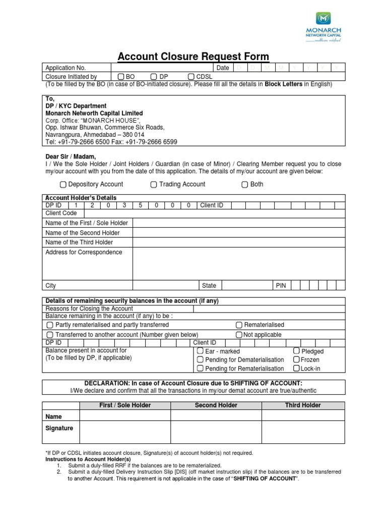 Account Closure Request Form: D D M M Y Y Y Y | PDF | Financial Services