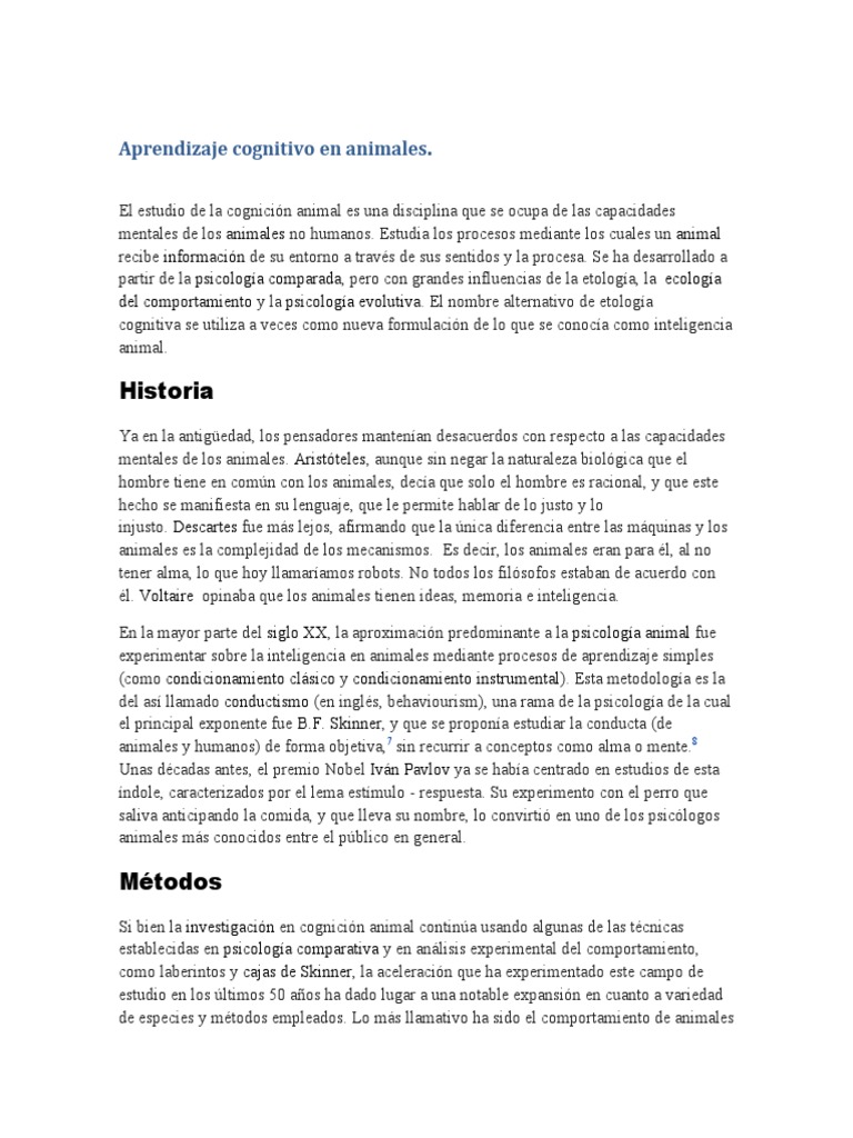 Aprendizaje cognitivo animal | PDF | Cognición | Ciencia cognitiva