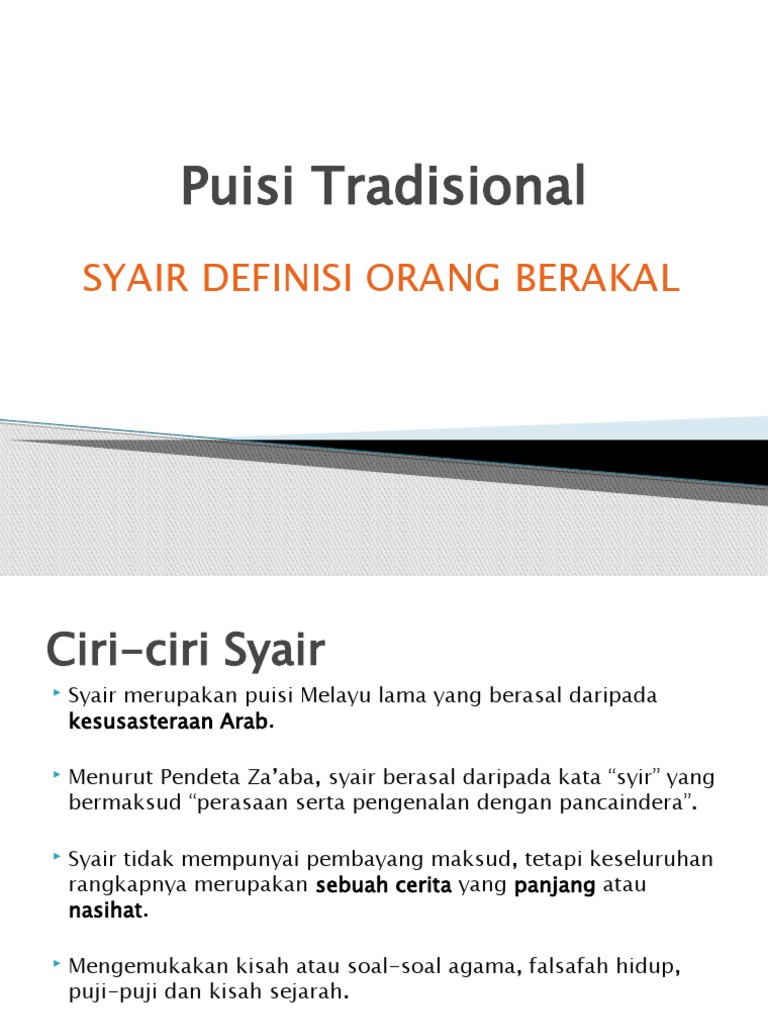 Puisi Tradisional Syair Definisi Orang Berakal Tingkatan 4 | PDF