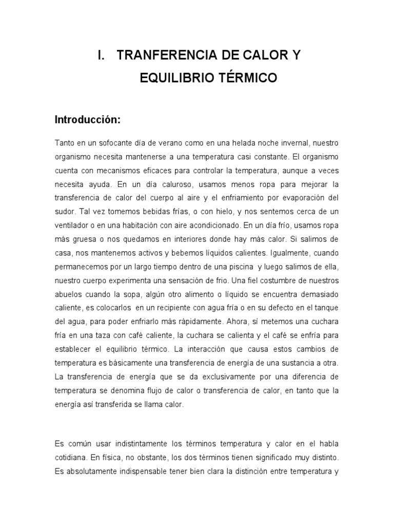 Transferencia de Calor y Equilibrio Térmico | PDF | Calor | Temperatura