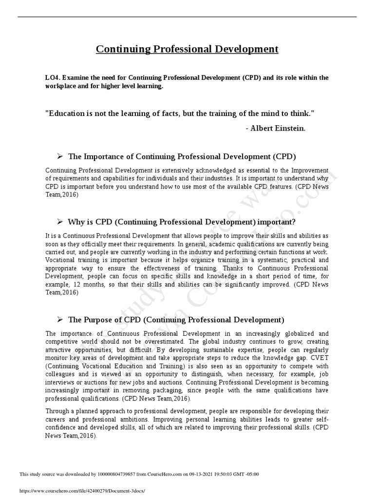 This Study Resource Was: Continuing Professional Development | PDF ...
