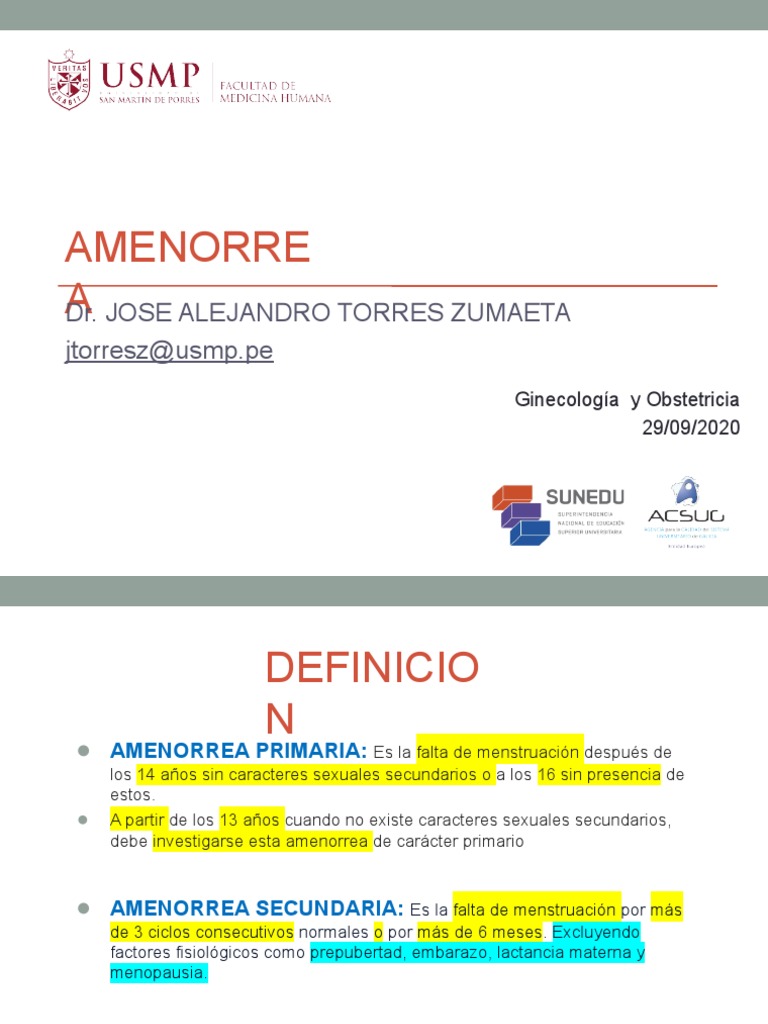 Amenorrea USMP. PPT 1 | PDF | Reproducción humana | Mamíferos Hembras