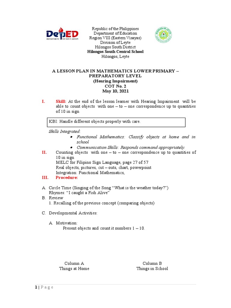 Lesson Plan in Math For Cot 2 | PDF | Cognition | Teaching