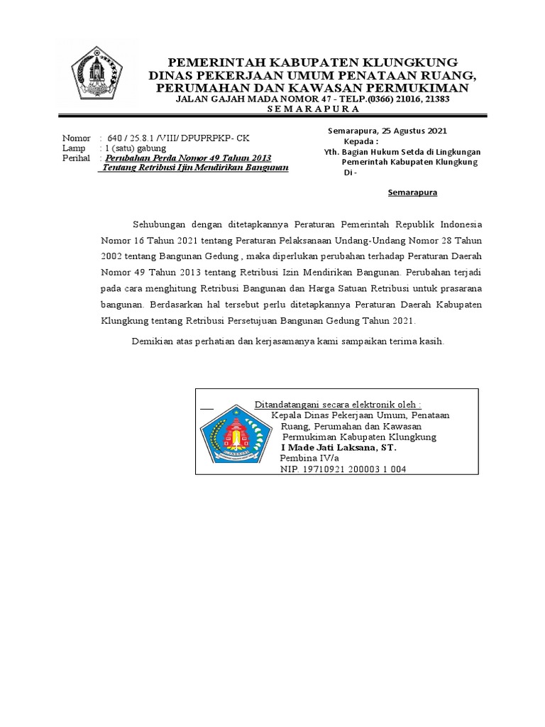 Surat Pengantar Perda | PDF