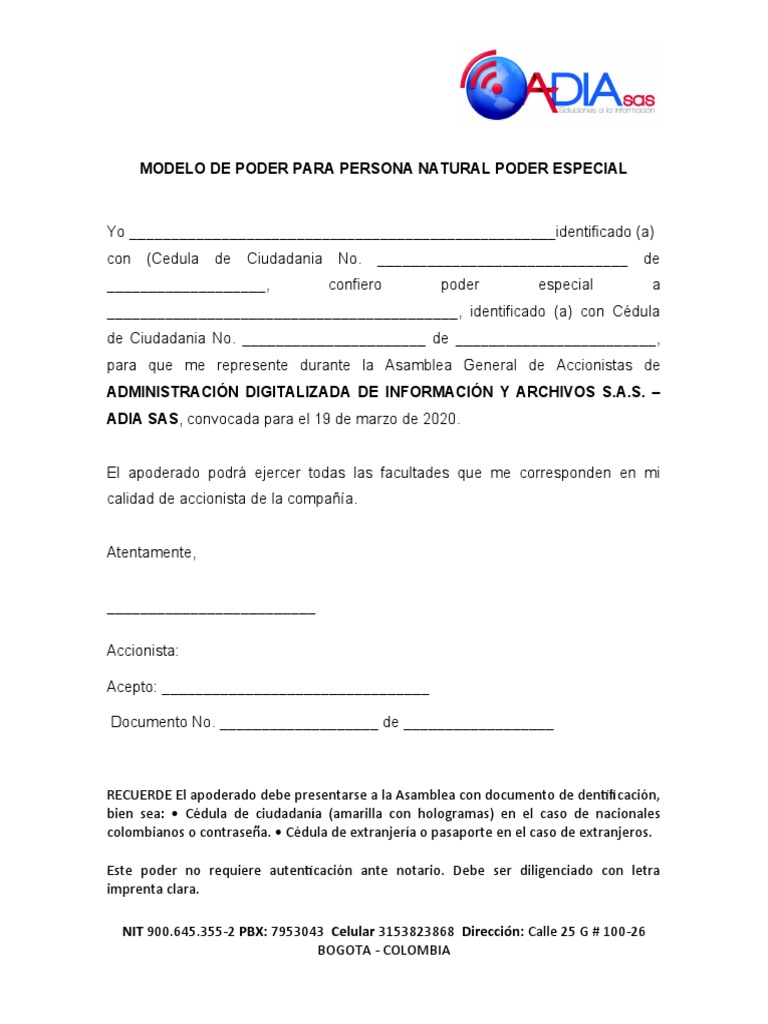 Modelo de Poder para Persona Natural Poder Especial | PDF
