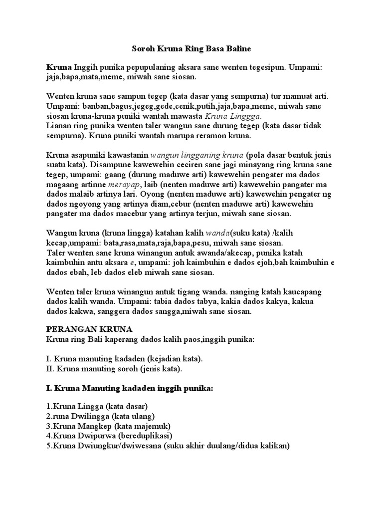 Soroh Kruna Ring Basa Baline | PDF