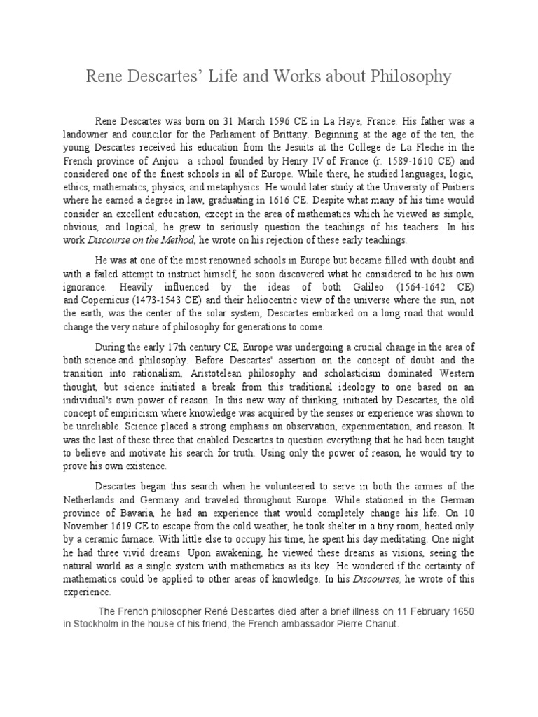 Rene Descartes Essay | PDF | René Descartes | Science