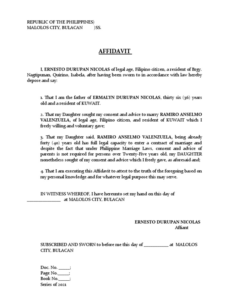 Affidavit For Marriage Consent | PDF