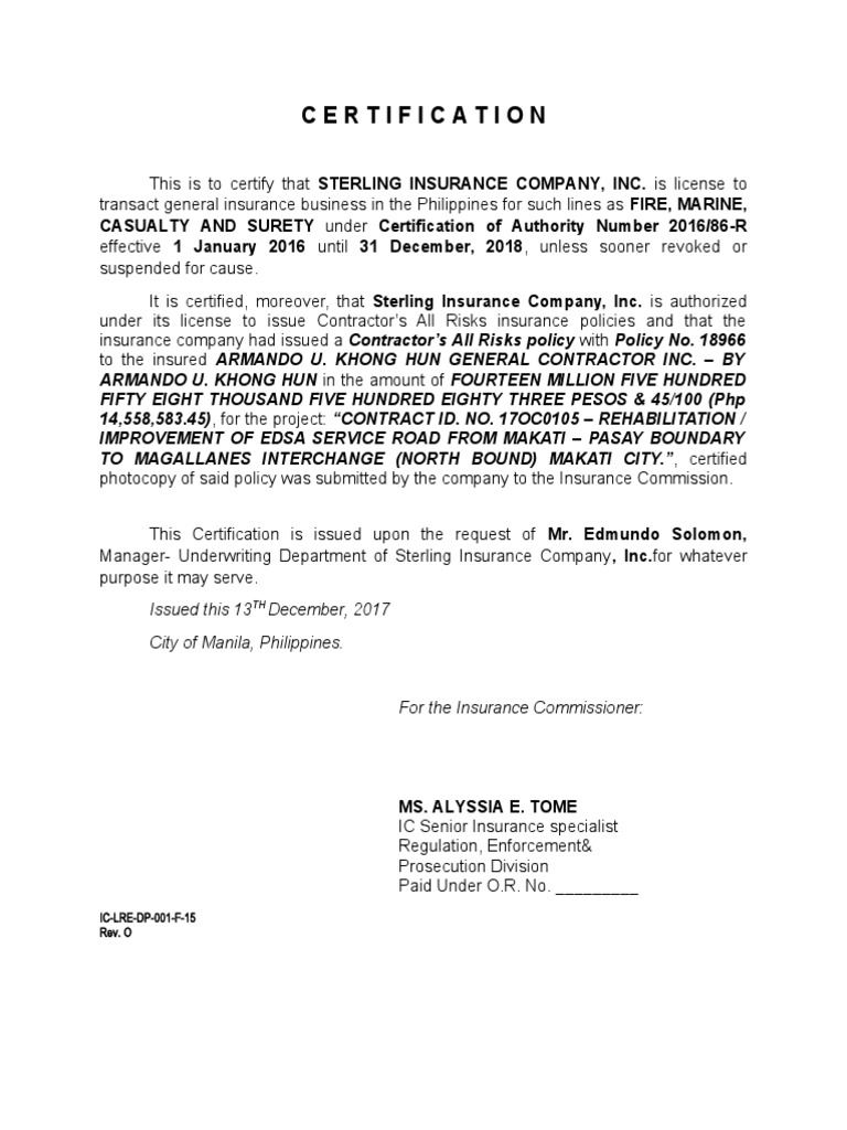 DPWH IC BOND (AUKH Cari) | PDF | Insurance | Makati