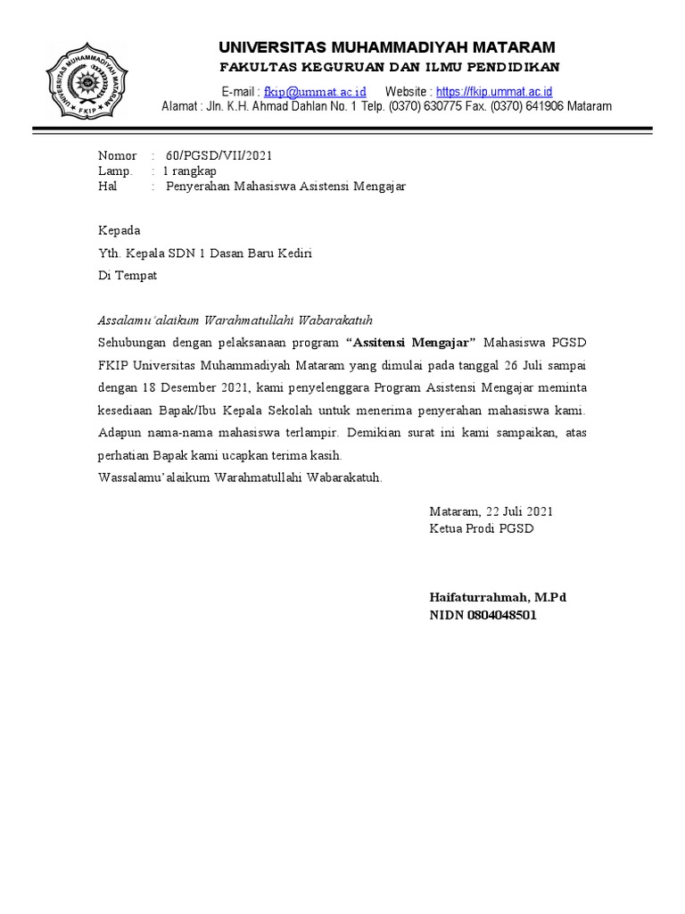 Surat Pengantar DPL Ke Sekolah | PDF