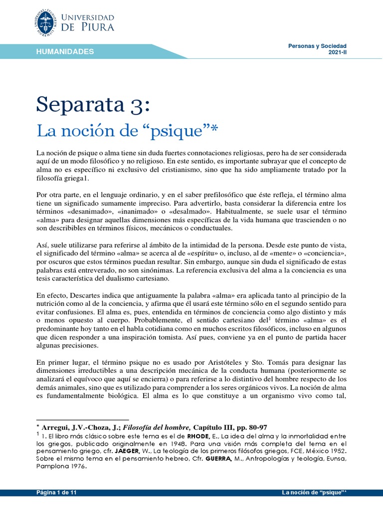 Separata 3 La Noción de Psique | PDF | Alma | Aristóteles