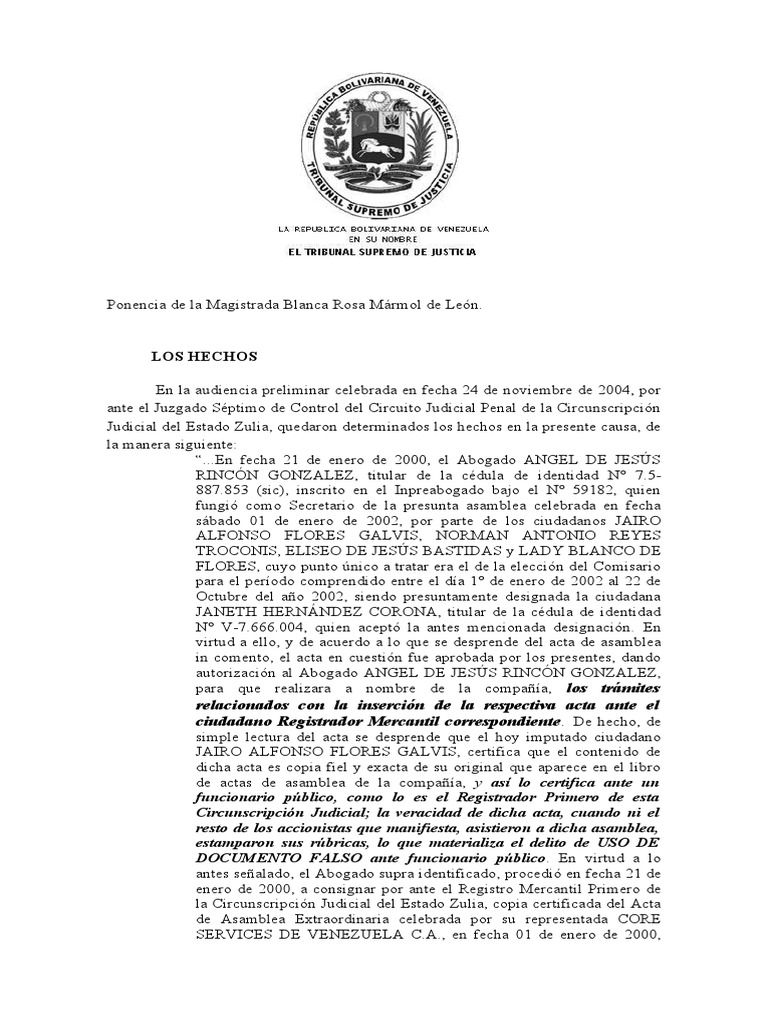 TSJ DOCUMENTO PUBLICO O DOCUMENTO PRIVADO Ponencia de La Magistrada ...