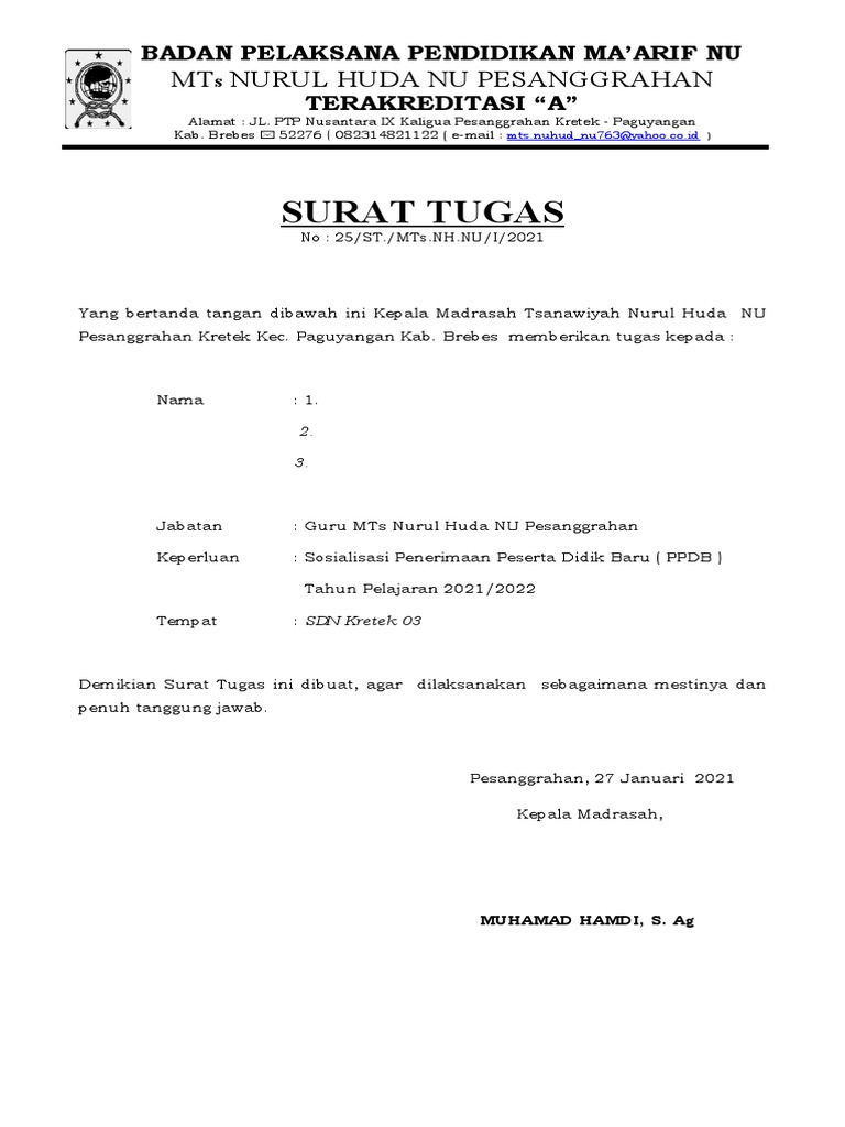 Surat Tugas PPDB | PDF